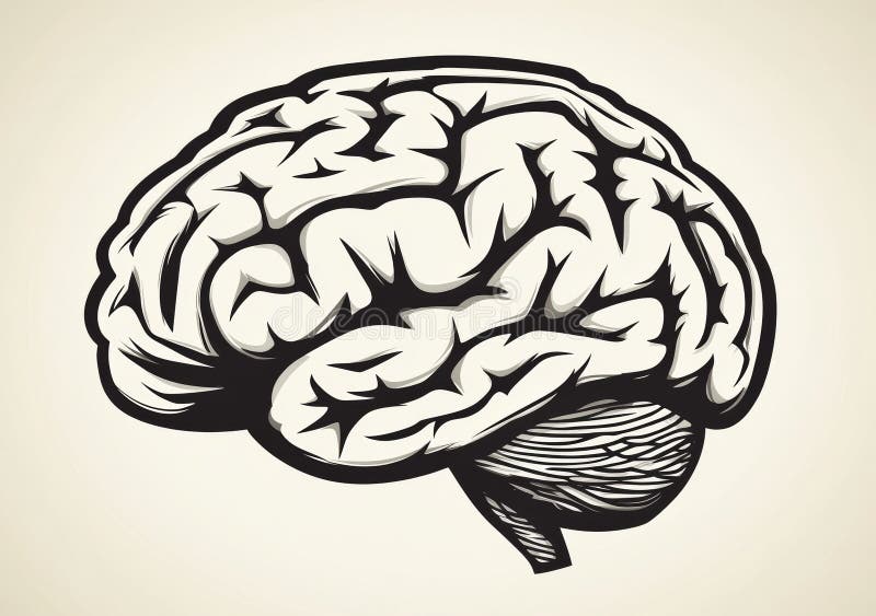 A Black and White, Hand-drawn Schematic Sketch of the Human Brain ...