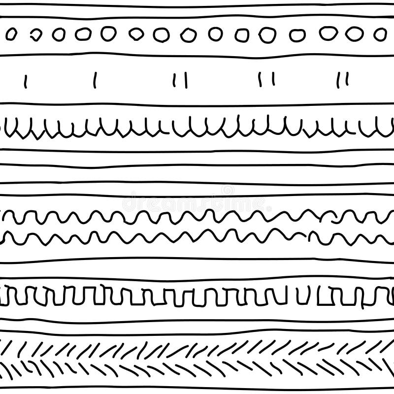 Black White Hand Drawn Simple Border. Abstract Vector Repeat Seamless ...