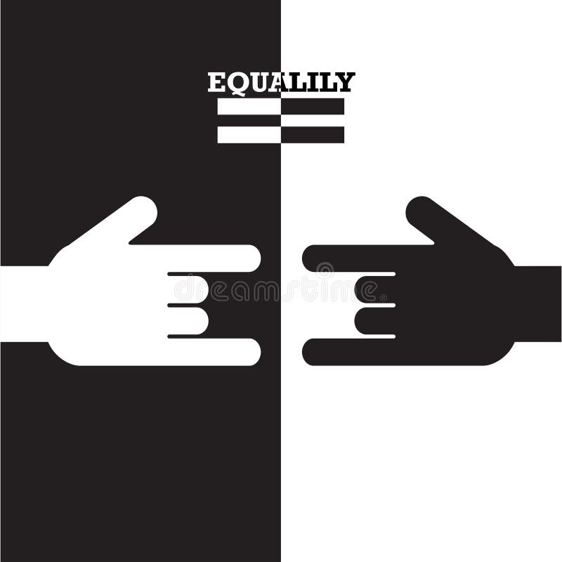 Black and White Hand with Equality Concept. Stock Vector - Illustration ...