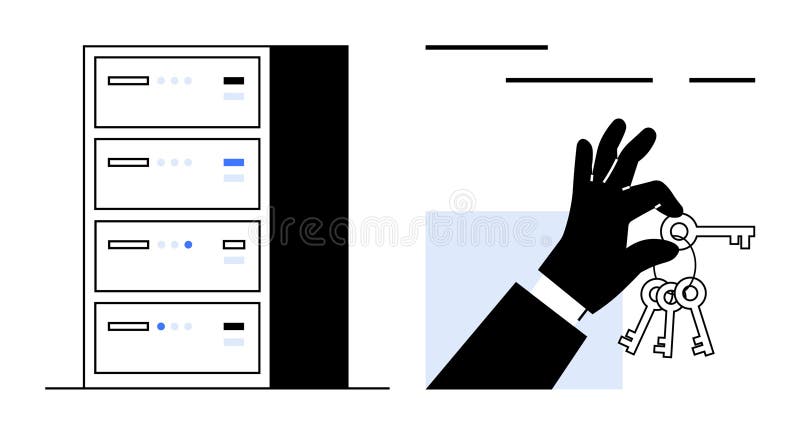 Cybersecurity Concept with Server Rack and Hand Holding Keys ...