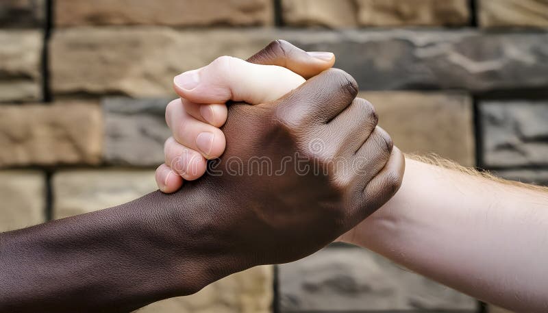 Black and White Hands Clasp in a Gesture of Unity. Stock Illustration ...