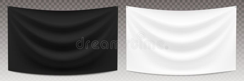Black and White Hanging Fabric Banners Isolated on Background. Textile ...