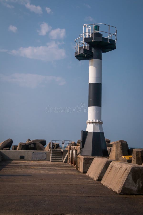 Black and White Harbor Lighthouse Warning Light Stock Photo - Image of ...