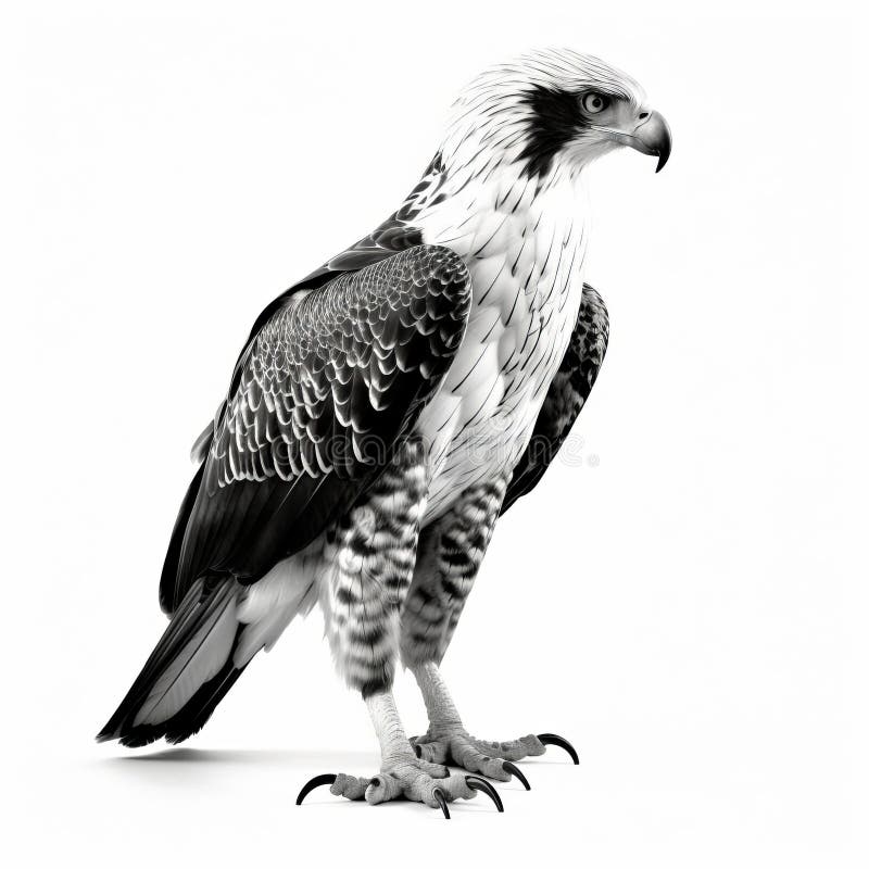 Black-and-white Hawk-eagle Full Body Isolated on White Background Stock ...