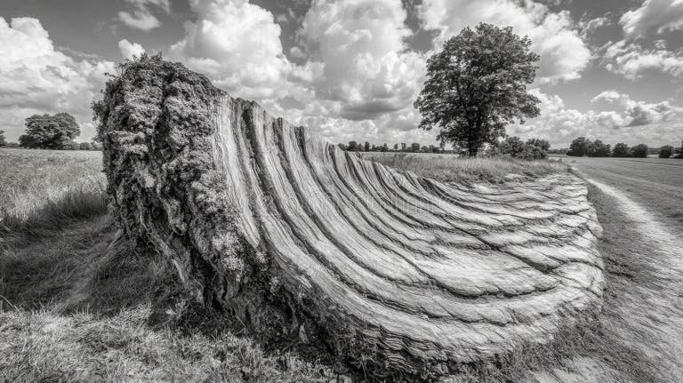 Black and White Hay Bale in a Field with a Tree Stock Illustration ...