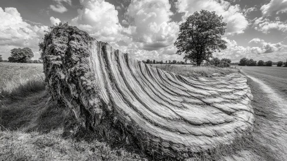 Black and White Hay Bale in a Field with a Tree Stock Illustration ...