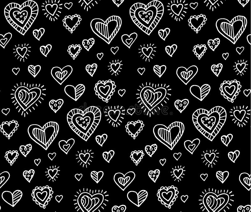 Black and White Heart Seamless Pattern Stock Vector - Illustration of ...