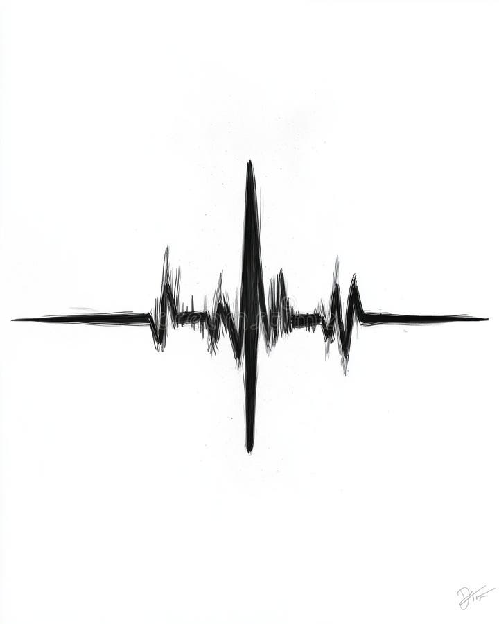 Black and White Heartbeat Line Drawing with White Background. Stock ...