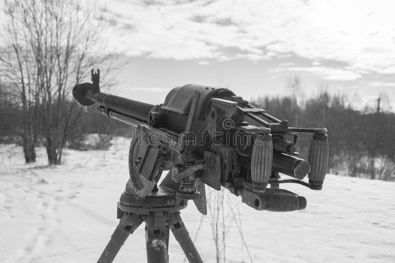 Black and White, a Heavy Machine Gun of World War II. Stock Image ...