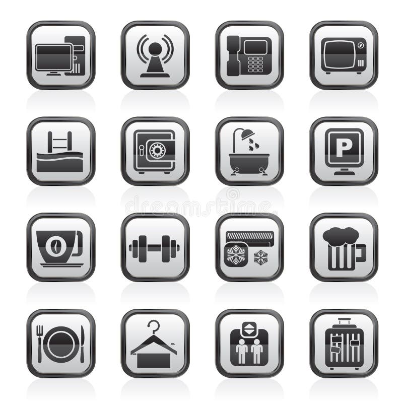 Hotel Amenities Services Icons Stock Vector - Illustration of ...