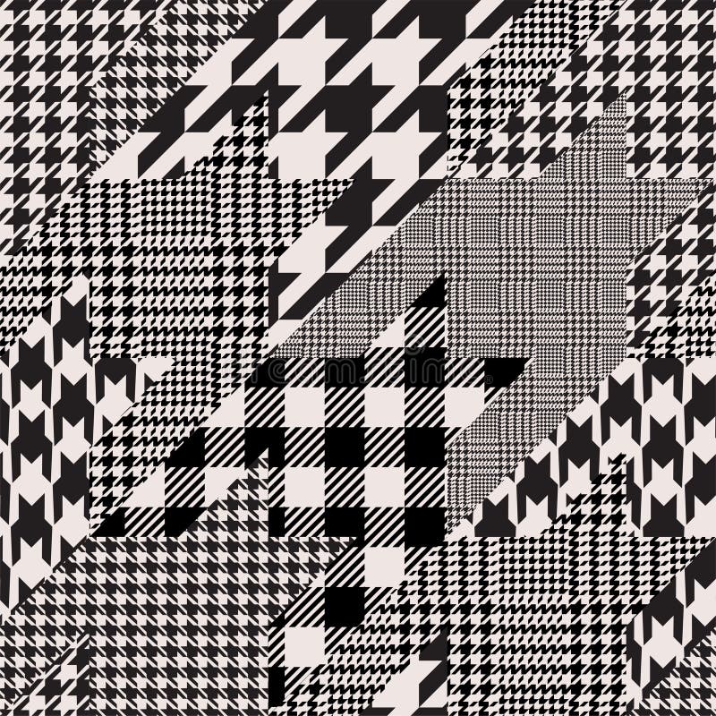 Black and White Houndstooth Pattern Plaid Patchwork Fabric Swatch Stock ...