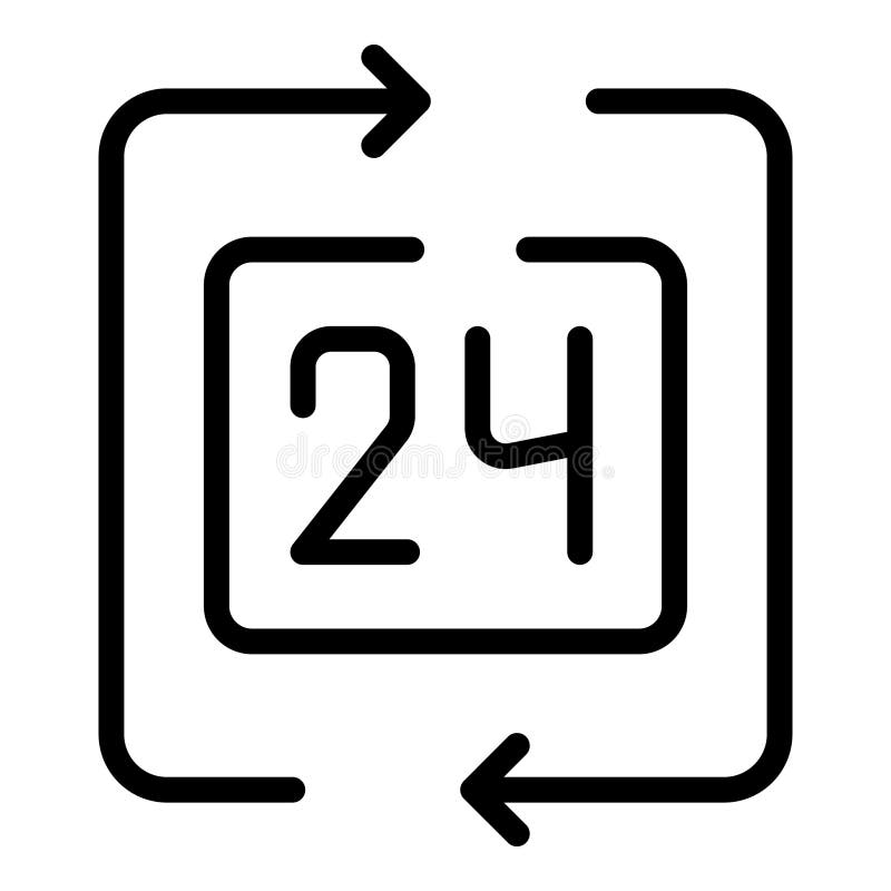 Black and White 24hour Service Symbol with Circular Arrows Stock Vector ...