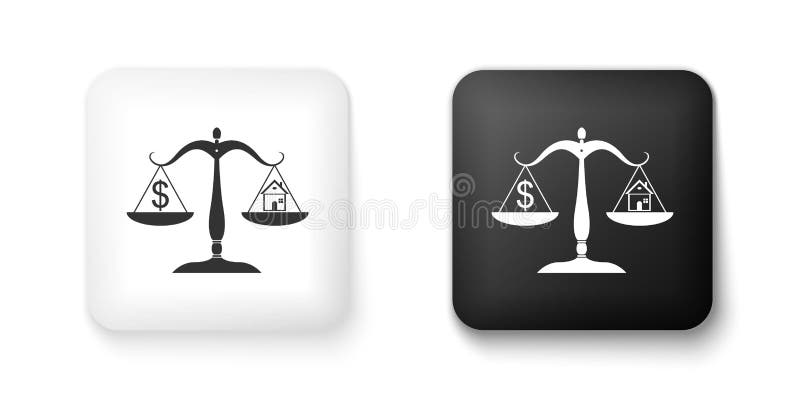 Black and White House and Dollar Symbol on Scales Icon Isolated on ...