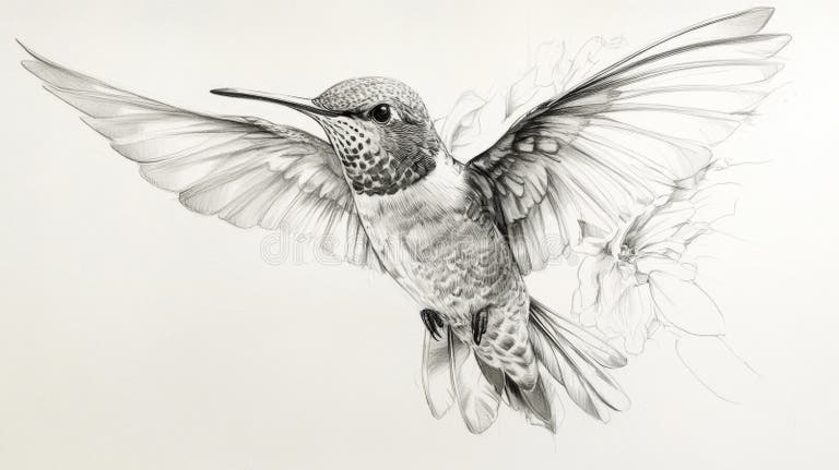 Black and White Hummingbird Ink Drawing Stock Illustration ...