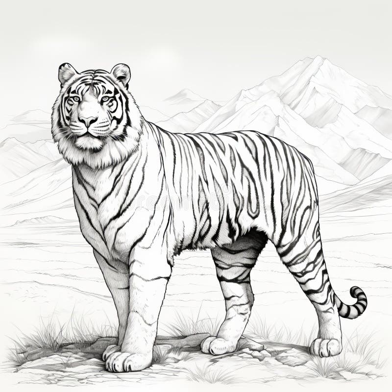 Detailed Vector Drawing of White Tiger in Kent Monkman Style Stock ...