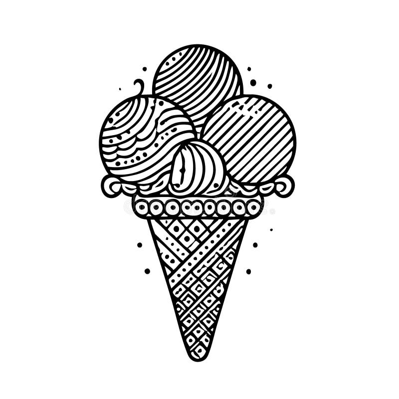 Black and White Ice Cream Line Art Drawing Stock Illustration ...