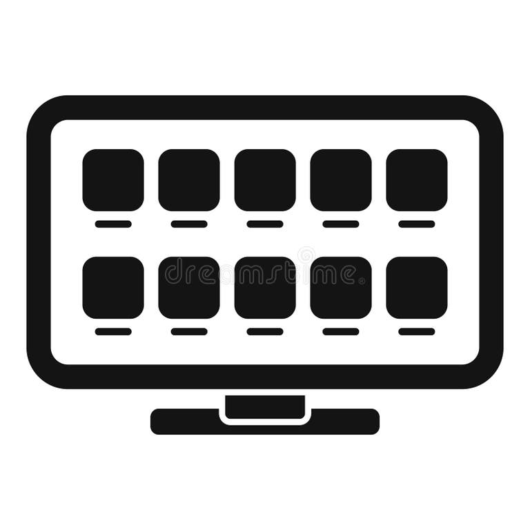Black and White Icon of a Computer Monitor Displaying Multiple Software ...