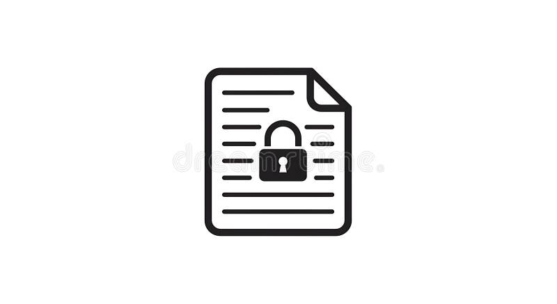 Black and White Icon Depicting a Document with a Padlock Symbol ...