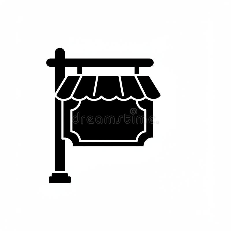 Black and White Icon of a Hanging Shop Sign Stock Illustration ...