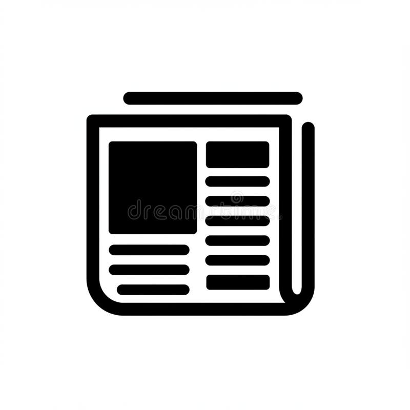 Black and White Icon of a Newspaper with Simple, Bold Outlines Stock ...