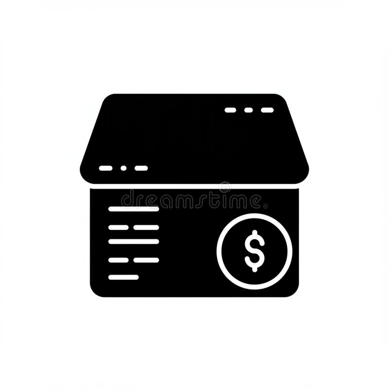 Black and White Icon of a Rectangular Box with a Lid, Resembling a Cash ...