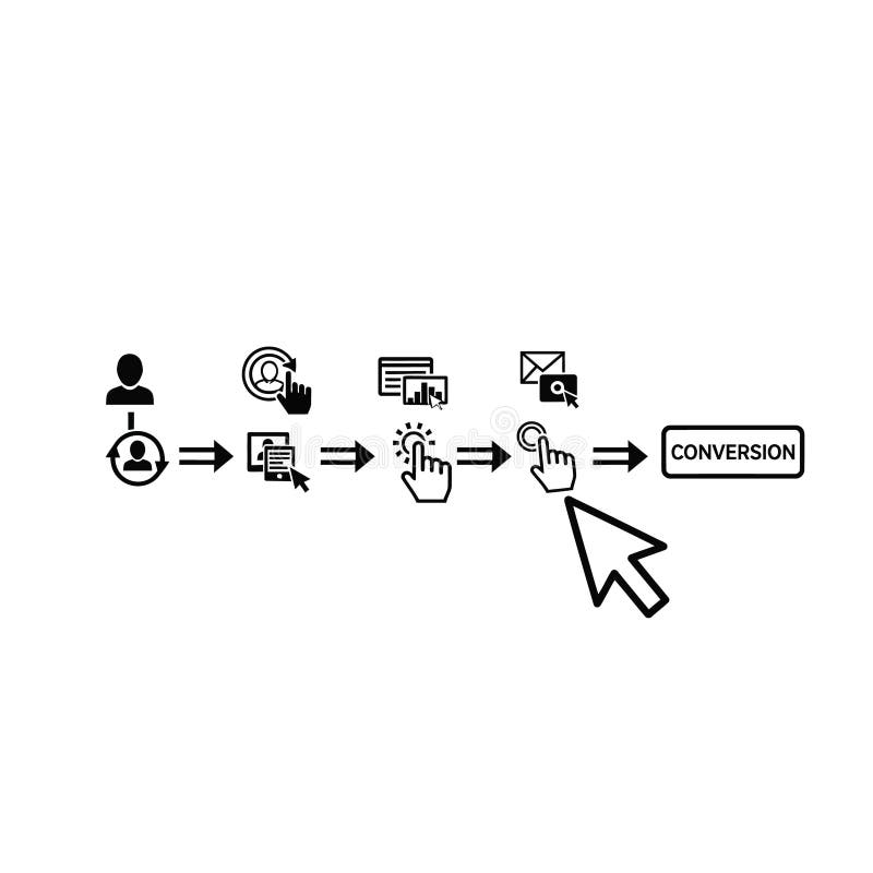 Black and White Icon Sequence Illustrating Customer Conversion Process ...