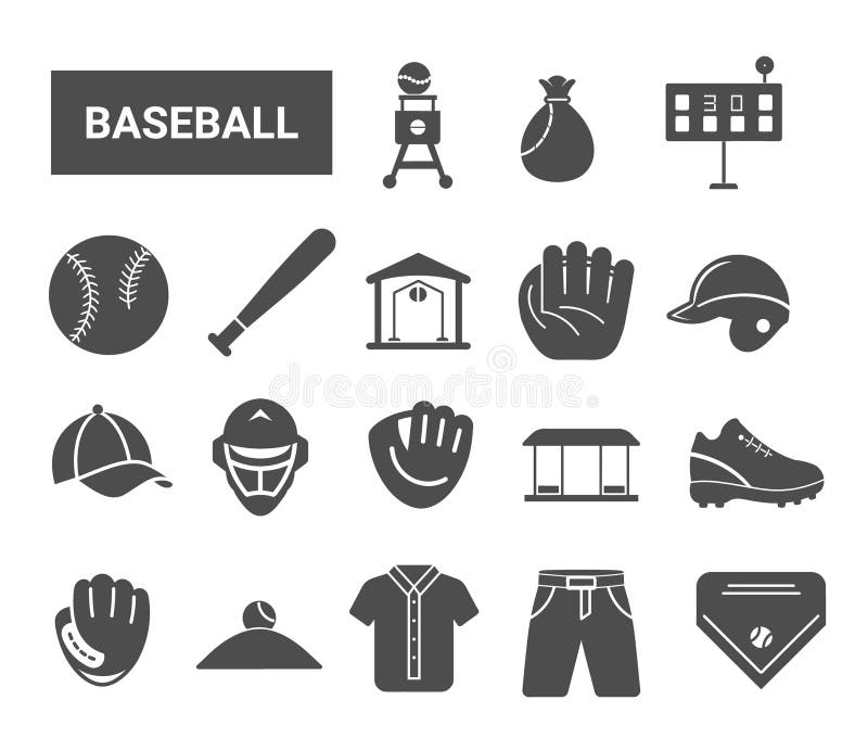 Black White Icon Set Baseball Equipment Symbols Stock Vector ...