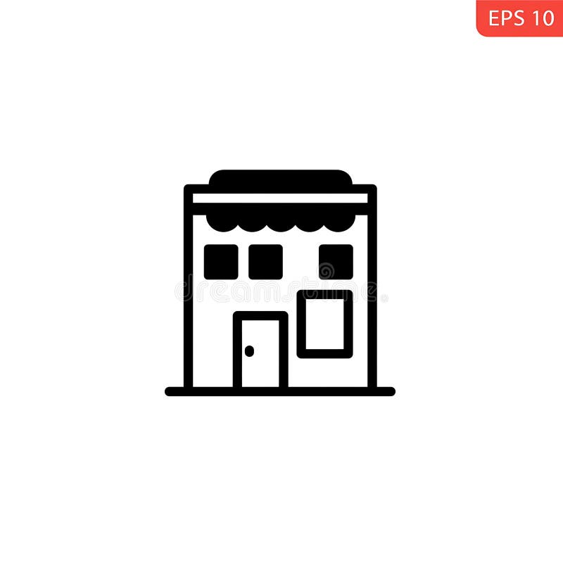 Black and White Icon of a Small Building with a Flat Roof. Features ...