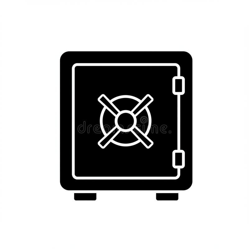 Black and White Icon of a Square Safe with a Circular Combination Lock ...
