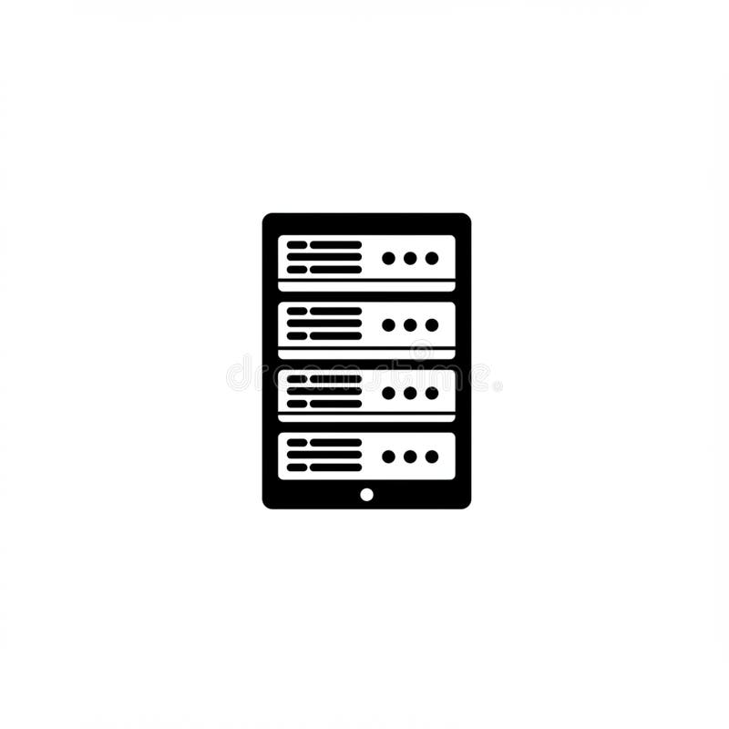 Black and White Icon of a Vertical Server Rack with Four Rectangular ...