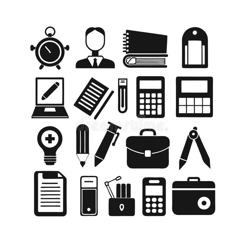 Black and White Icons Array Representing Business, Study, and Work ...
