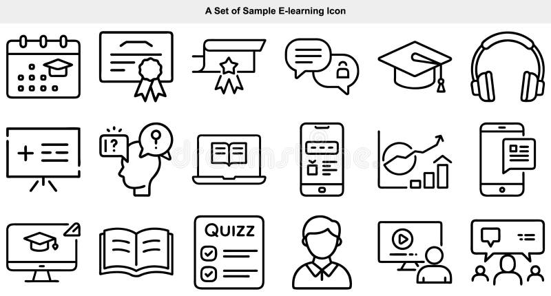 Multiple Outline Icons Depict Knowledge, Learning, and Education ...