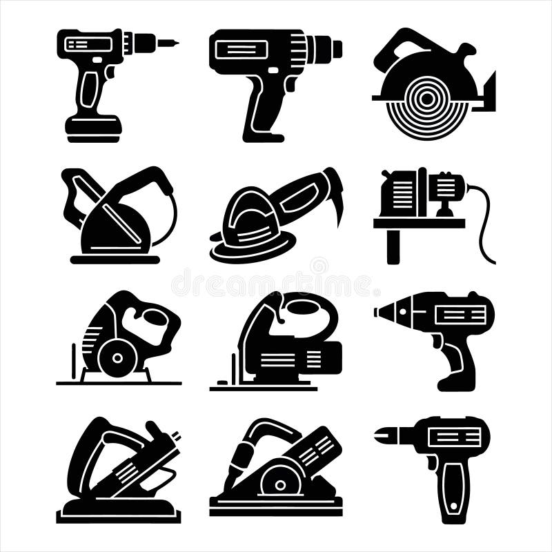 Power Tools Black Icons Stock Illustrations – 1,440 Power Tools Black ...