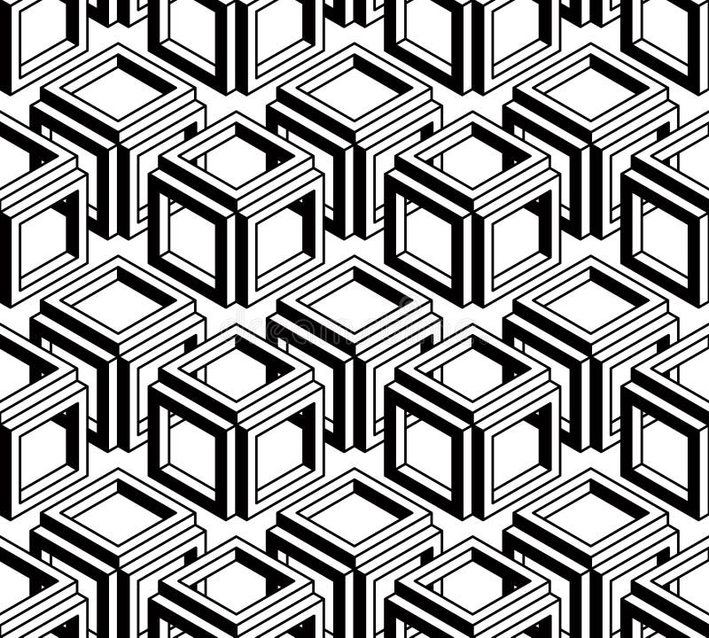 Black And White Illusive Abstract Geometric Seamless 3d Pattern Stock