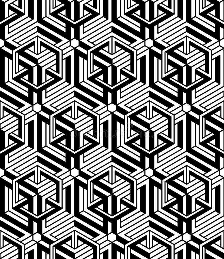 Black and White Illusive Abstract Geometric Seamless 3d Pattern. Stock ...