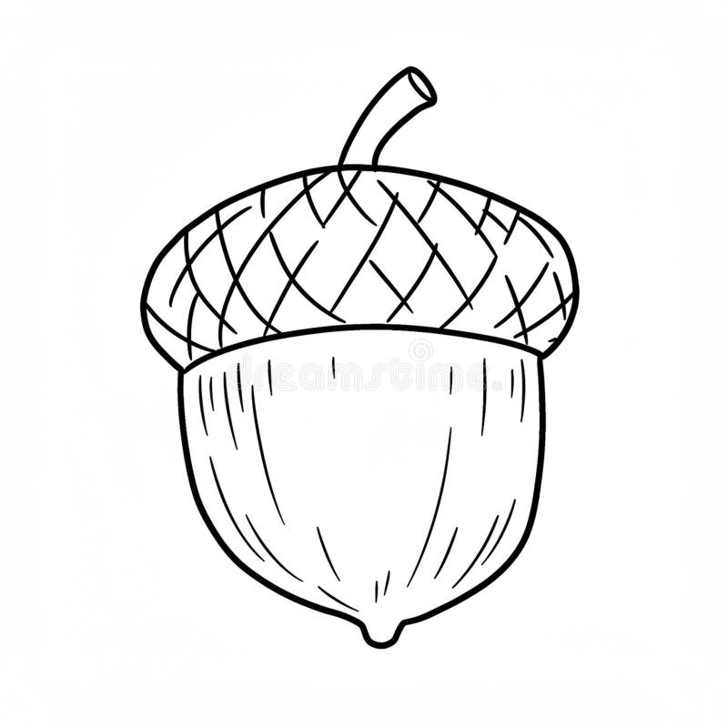 Black and White Illustration of an Acorn with a Textured Cap and a ...