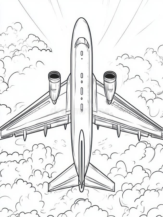 Airplane Line Drawing from Above for Coloring Stock Illustration ...