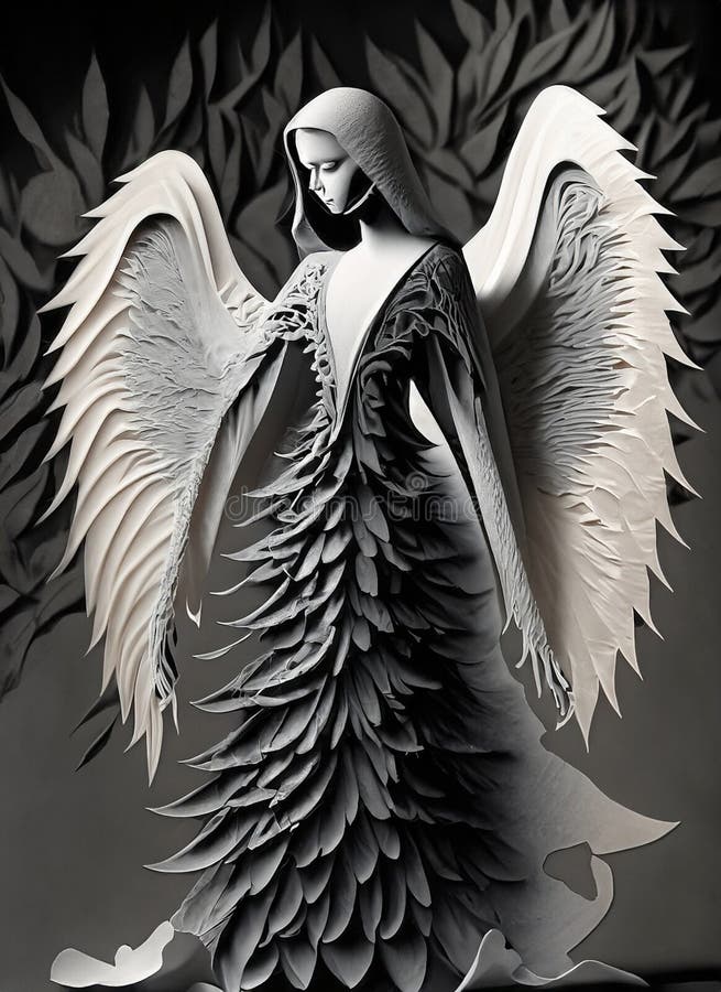 Illustration of a Black Hooded Angel of Death Sitting in a Dark Foggy ...