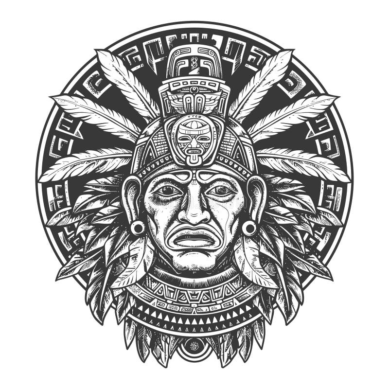 Majestic Aztec Warrior Mask with Intricate Feather Headdress and ...