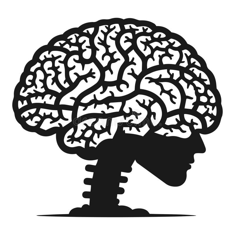 Human Brain Vector Hand Drawn Anatomy Illustration Silhouette. Stock ...