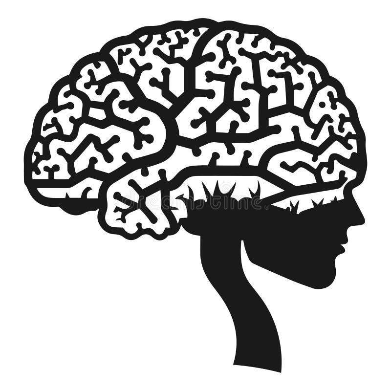 Human Brain Vector Hand Drawn Anatomy Illustration Silhouette. Stock ...