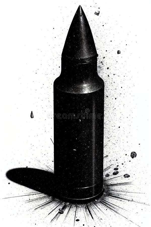 Black and White Illustration of Bullet with Explosion Effect Stock ...