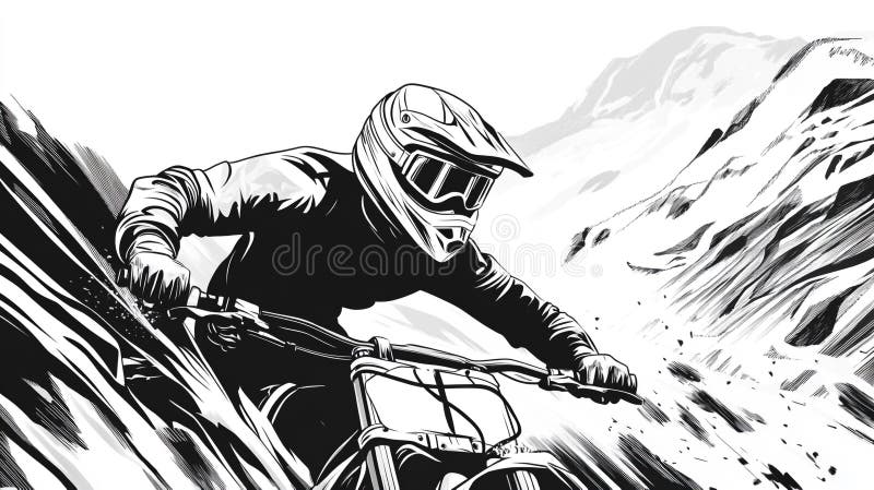 Mountain Biking Downhill Illustration Extreme Sport Action Black and ...