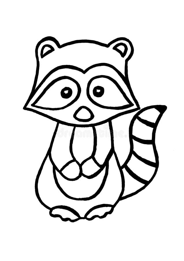 Black and White Illustration of Cartoon Raccoon Stock Vector ...