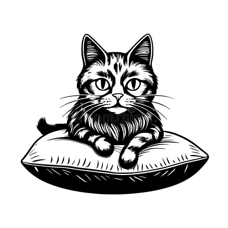 Black and White Illustration of Cat Stock Illustration - Illustration ...