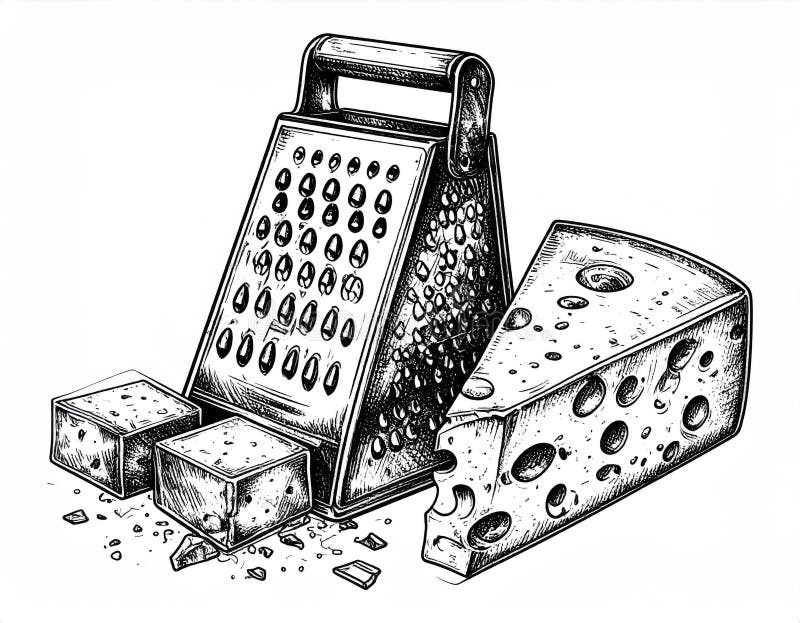 Black and White Illustration of Cheese and Grater Stock Illustration ...