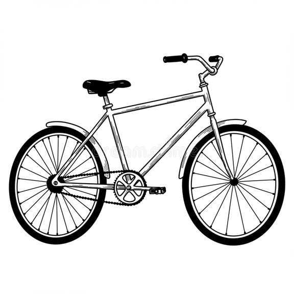 Black and White Illustration of a Classic Bicycle Featuring a Diamond ...