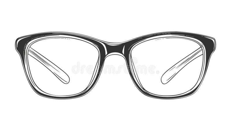 Black and White Illustration of Classic Eyeglasses Outline. Stock ...
