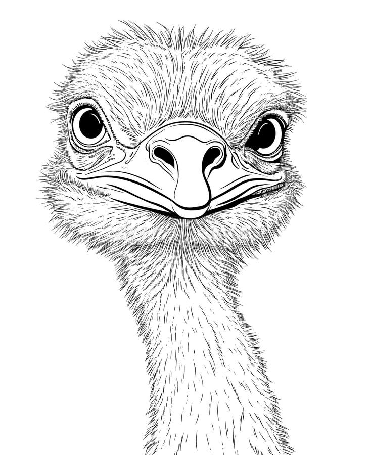 Black and White Illustration for Coloring Birds, Ostrich. Stock ...