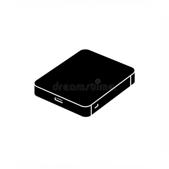 Black and White Illustration of a Compact, Rectangular External Hard ...